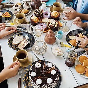 Black and Gold Party Supplies - 200PCS Disposable Black Paper Plates Dinnerware Set Gold Dots 50 Dinner Plates 50 Dessert Plates 50 Cups 50 Napkins Wedding Birthday Party Baby Shower Christmas