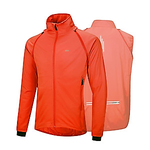 33,000ft Men's Cycling Jacket Long Sleeve, Waterproof Running Bike Vest Outerwear Reflective Windproof Sleeveless Jacket