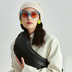 Amazing Song Hobo Cescent Crossbody Bag for Women, Sling Croissant Shoulder Bag Soft Leather Half Moon Black