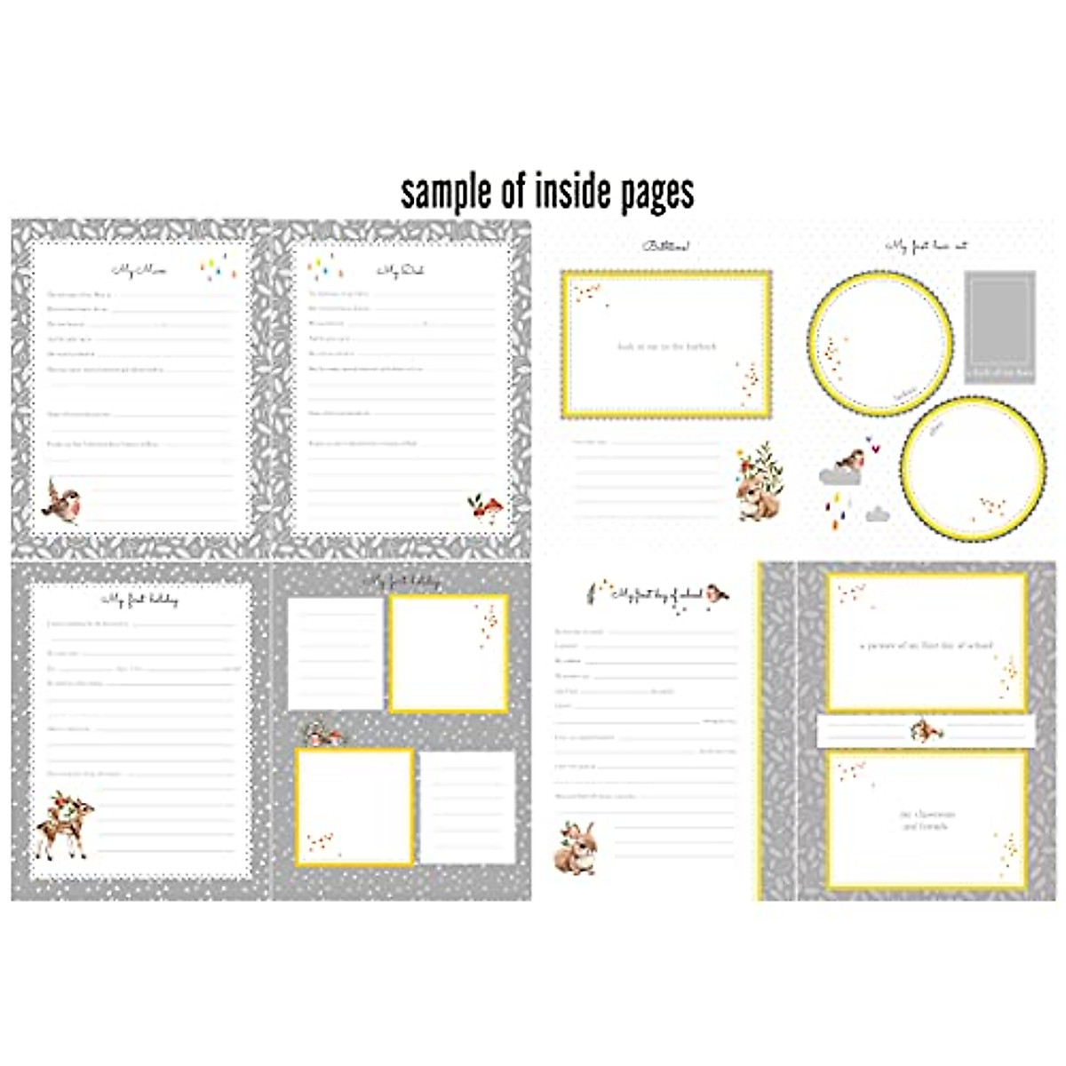 Holoary First 5 Years Baby Memory Book, 76 Colourful Illustrated Journal Pages Baby Record Book Album, Keepsake for Newborn Baby Boy or Baby Girl, Woodland Animals Design