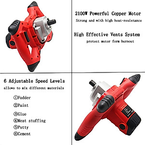 CXCESNS 2100W Electric Portable Concrete Mixer, for Mixing Cement Slurry, Mortar, Paint Coating, 6-Speed Adjustment Function, Hand-Held Concrete Mixer With Rod