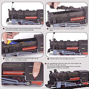 LEYI Classic Train Set Toys 1:87 Round Tracks Railway for Under Christmas Tree Battery Operated Train with Sound and Light Christmas Birthday Gifts for Boys and Girls 3 Cars 2 Trees 12 Tracks