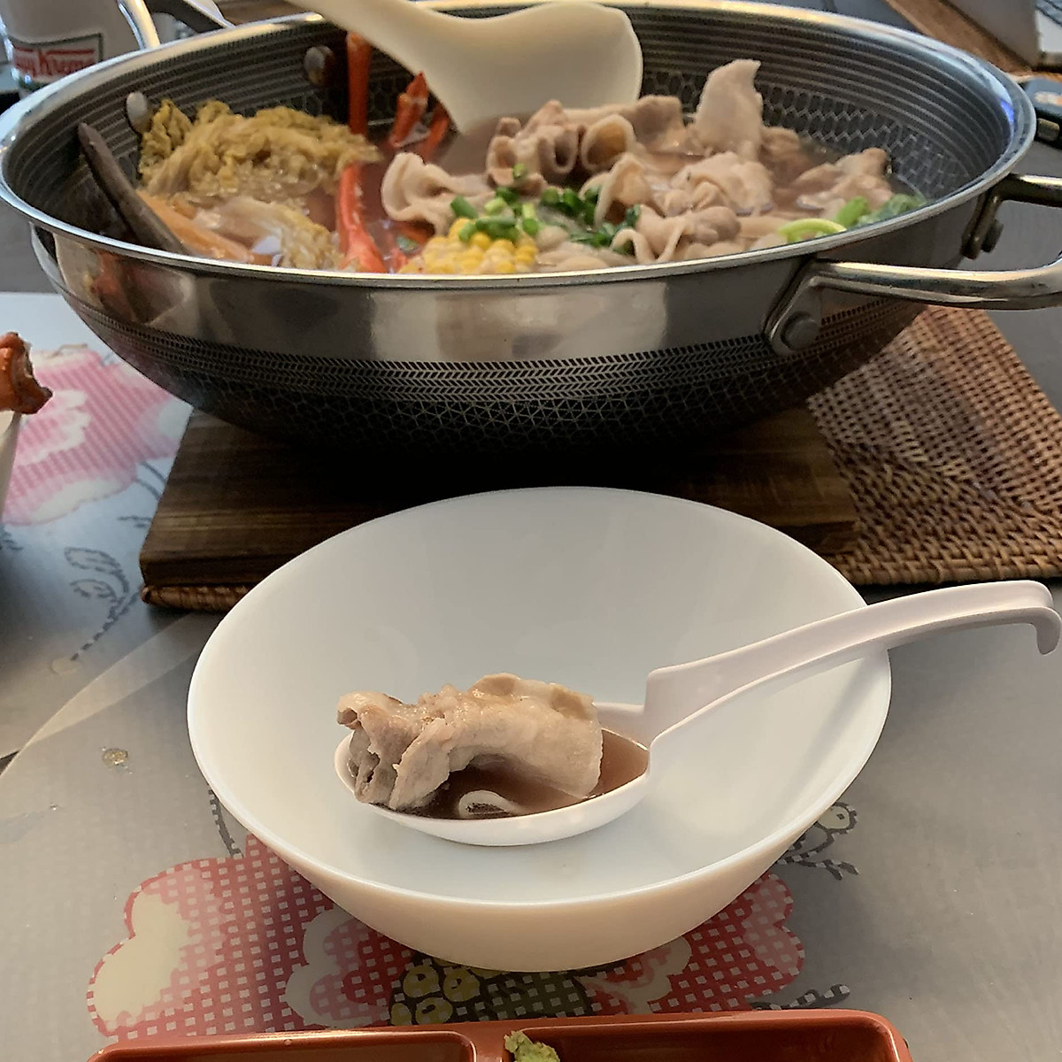 JapanBargain 2777, Set of 12 Chinese Soup Spoons Asian Korean Japanese Wonton Soba Rice Pho Ramen Noodle Spoon Notch and Hook Ladle Style Spoon, White Color