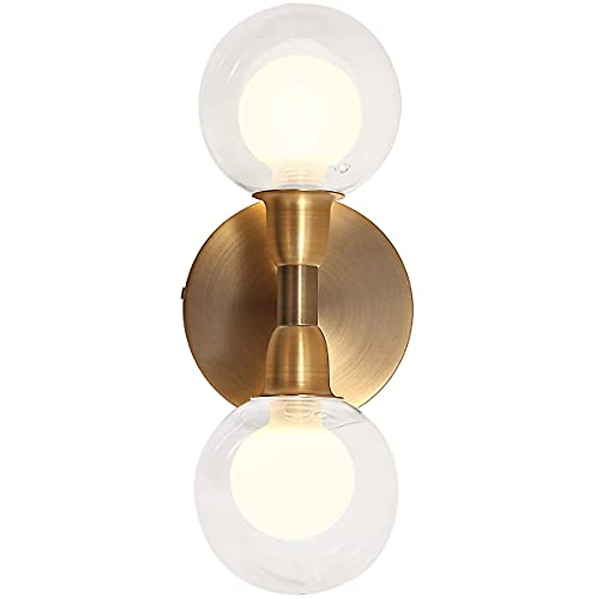 TLOLGT Bronze Mini Wall Lamp, 2-Light Glass Wall Light, Mid Century Modern Wall Sconce, Gold Bathroom Vanity Light Fixtures with Clear Glass Shade for Bedroom,Living Room, Bathroom