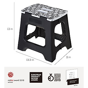 Vigar Compact Step Stool Foldable, 12-1/2-inch Step Stools for Adults up to 330 Pound, Lightweight Stool, Non-Slip Folding Step Stool, Rococco Black