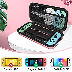 homicozy Glitter Carrying Case for Nintendo Switch and Switch OLED Console,Pink Hard Travel Case Shell Pouch for Nintendo Switch Console & Accessories,Protective Carry Case Compatible with Nintendo for Girls