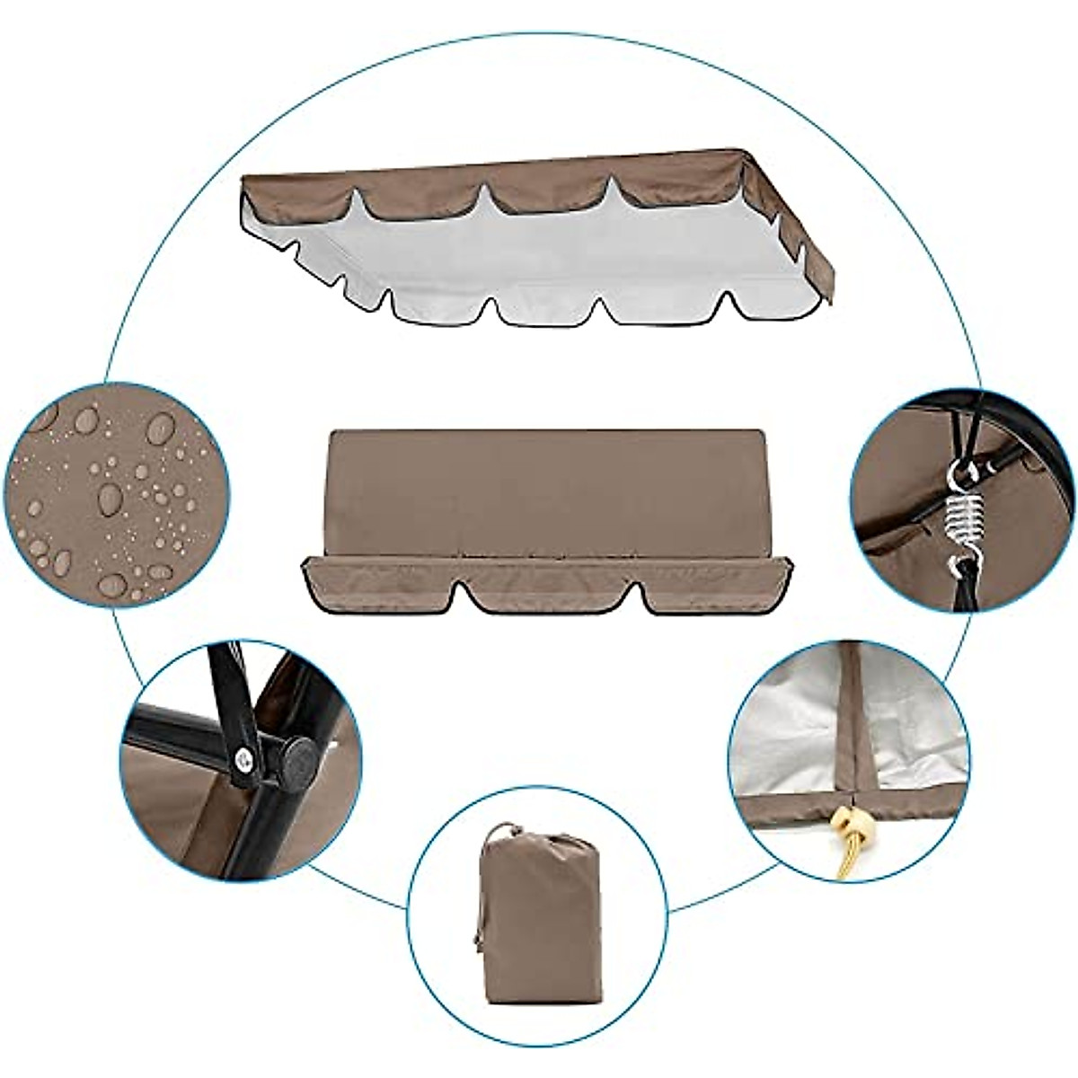 KFJZGZZ Cover Swing Ceiling Rain Outdoor Cloth Courtyard Awning Replacement Cover Patio Lawn & Garden Swing Seat (Coffee #0, One Size)