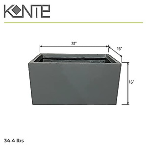 Kante 31.1" L Long Rectangular Concrete Planter, Large Outdoor Indoor Garden Pots with Drainage Hole and Rubber Plug, Charcoal