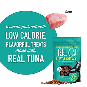 Tiki Cat Soft & Chewy Treats, Tuna Flavor, 3 Calories Per Treat with Grain-Free and No Added Gluten, 6 oz Pouch (Pack of 1)