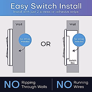 RunLessWire - The Original Self-Powered (NO Batteries) Wireless Light Switch & Receiver Kit, No WiFi Needed, DIY, Remote 150+ft RF Range - Basic: 1 Receiver, 1 Switch - White