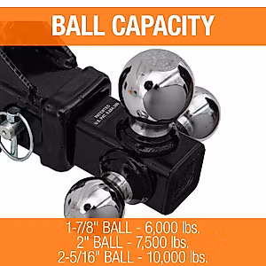 Buyers Products 1802225 Adjustable Tri-Ball Hitch Solid Shank with Chrome Balls