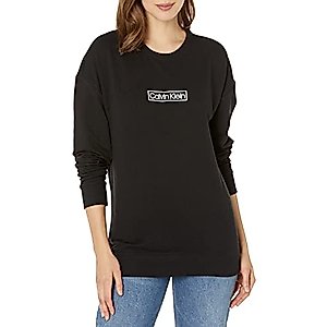 Calvin Klein Women's Reimagined Heritage Crewneck Sleep Sweatshirt, Black, Large