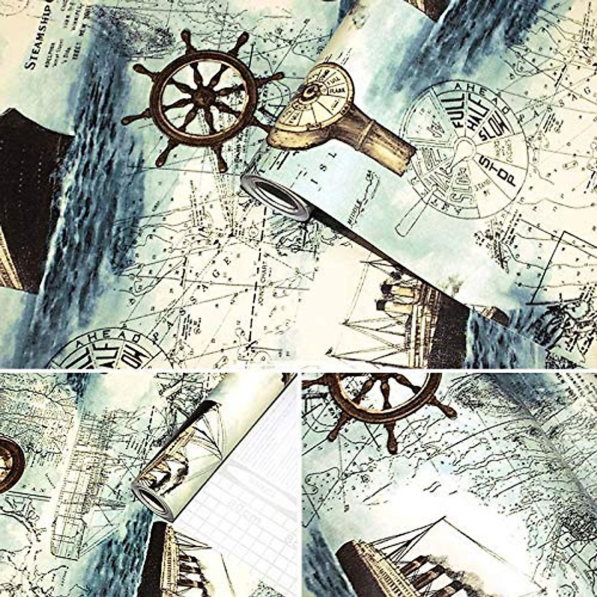 Lependor 17.71" X 118" Nautical Map Wallpaper, Peel and Stick Removable Printed Stick Wall Paper Decorative - 17.71" X 9.8 ft