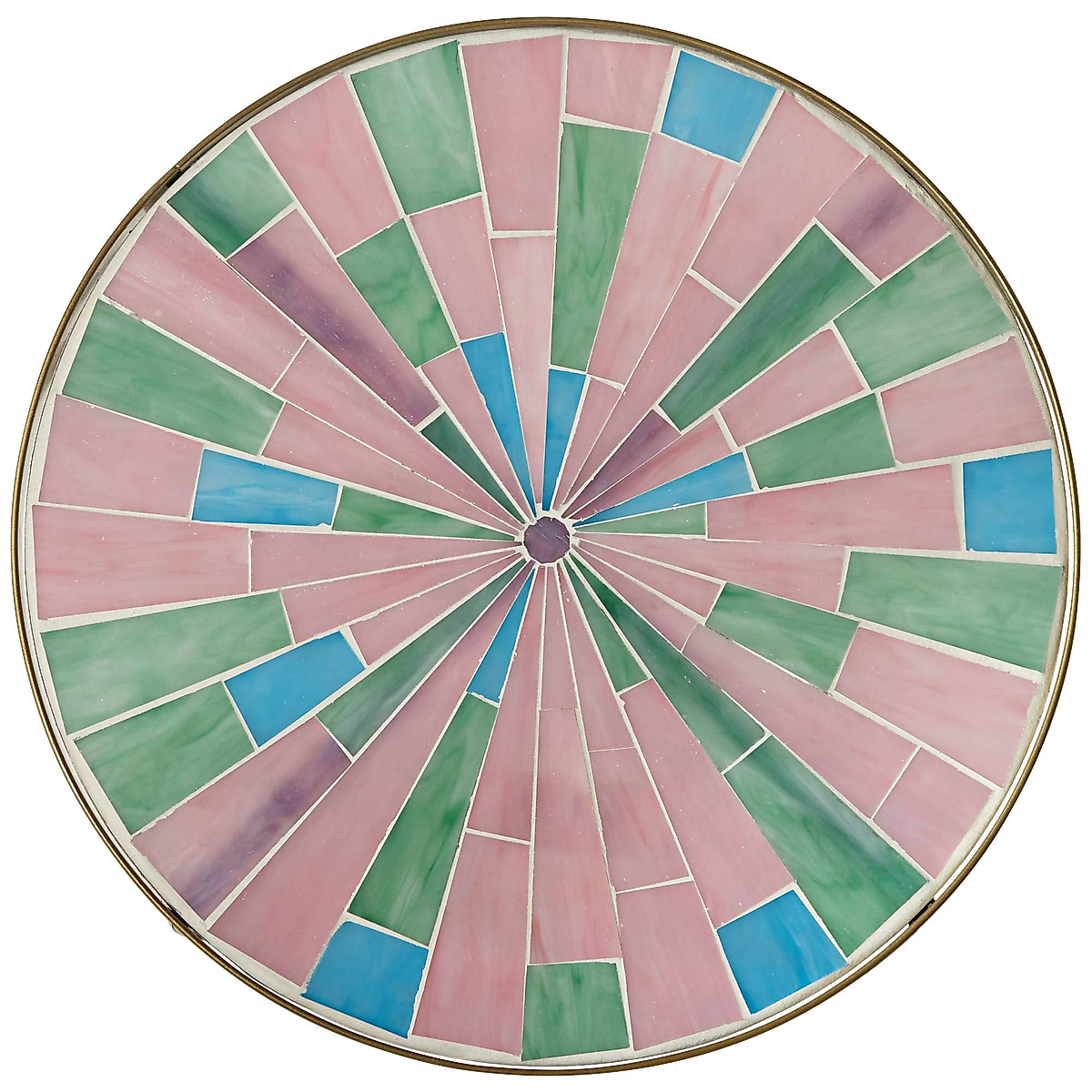Teal Island Designs Pastel Modern Gold Metal Round Outdoor Accent Side Table 14 1/4" Wide Pink Green Hand-Crafted Mosaic Glass Tile Tabletop Gracefully Curved Legs for Porch Patio House Balcony
