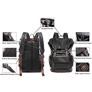 Men's PU Leather Laptop Backpack,Vintage Travel Rucksack for School,College,Bookbag,Large Casual Daypacks for Women YZ11