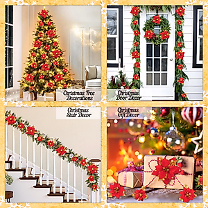 Geefuun 28PCS Christmas Tree Decorations: Poinsettias Artificial Flowers Ornaments Xmas Red Glitter Flower with Clips,3 Sizes(Not Included Stems)