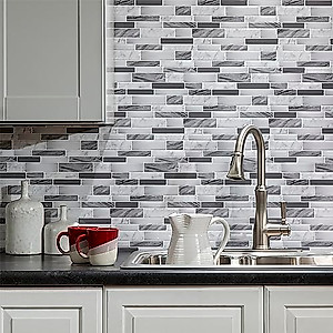 Tack Tile Peel & Stick Vinyl Backsplash Gray Mixed Mosaic (Pack of 3)