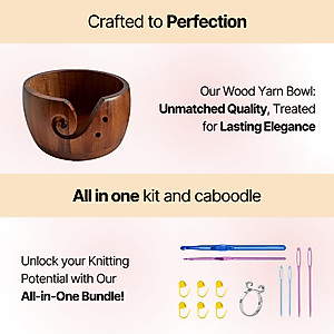 NM Art & Craft Wooden Yarn Bowl Holder- Elegant Crochet Yarn Holder with Spiral Design, Two Holes & Crocheting Accessories-Durable Yarn Bowl for Crocheting- Unique Crochet Gifts for Crocheters, Retro