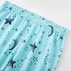 Women Short Sleeve Pajama Set Tops with Capri Pants Cartoon Print Sleep Shirt Two Piece Sleepwear Pj Set Green Star 2XL