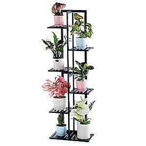 Gar-Life Bamboo Plant Stand for Indoor&Outdoor Plants 6 Tier 7 Potted Multiple Flower Pots Holder Shelf Rack Display stand for Patio Garden, Living Room, Corner Balcony and Bedroom (Black)