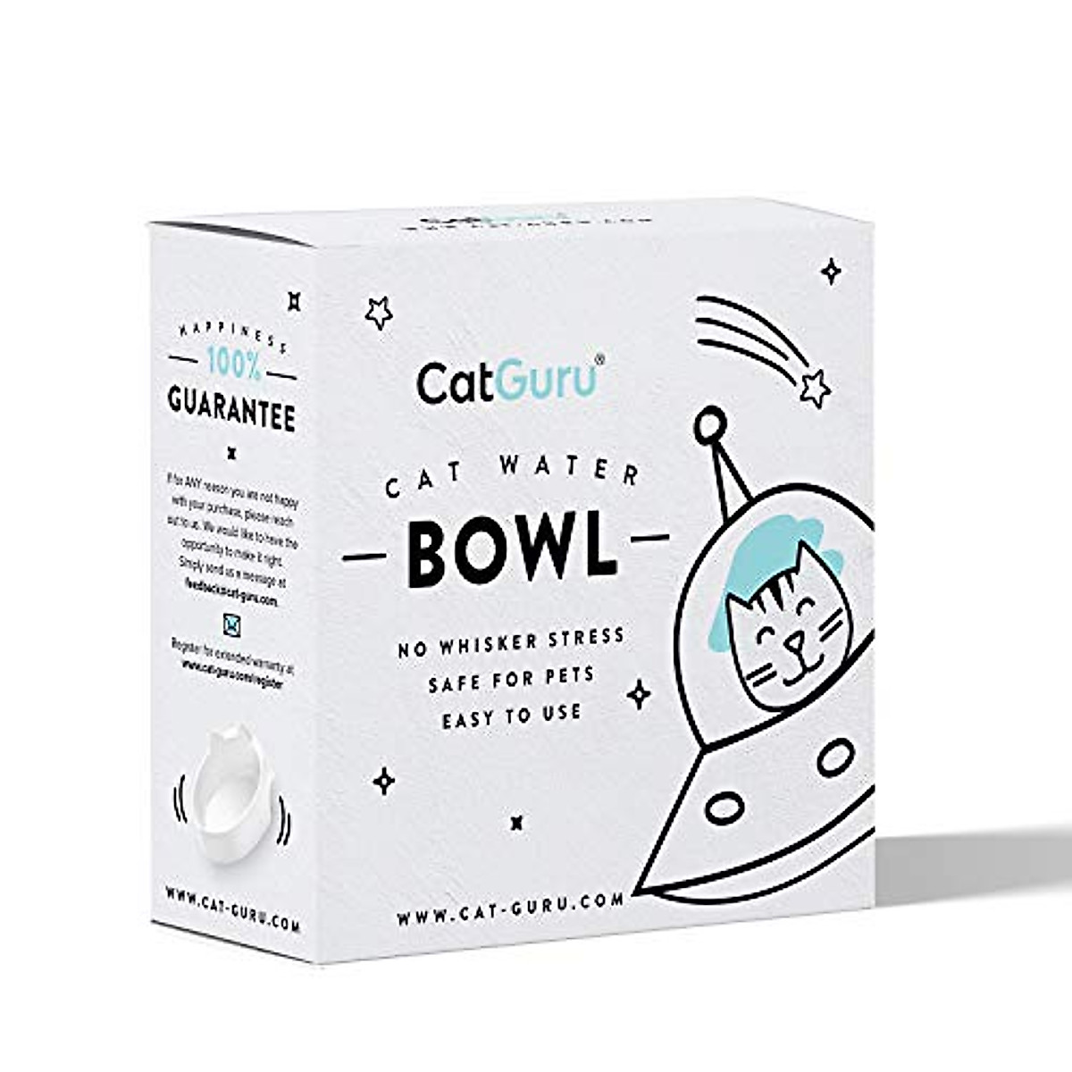 CatGuru Whisker Stress Free Cat Water Bowl, Reliefs Whisker Fatigue, Wide Cat Dish, Non Slip Cat Feeding Bowls, Shallow Cat Food Water Bowls, Non Skid Pet Bowls for Cats (Water Bowl, Marshmallow)