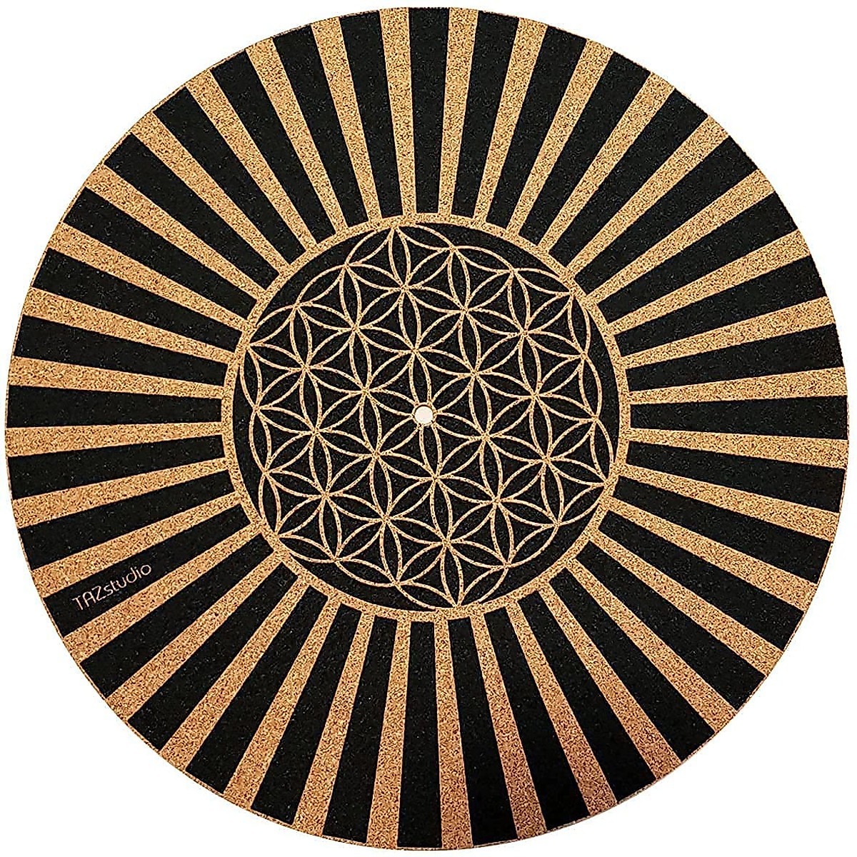TazStudio Premium slipmat - Cork Turntable Mat for Better Sound Support on Vinyl LP Record Player - Cork mat Original Art Design - Psychedelic Geometric The Flower of Life (4mm Thick)-m6