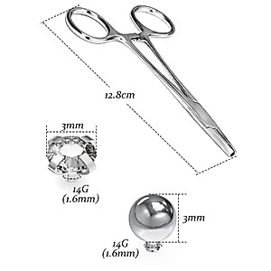 Vsnnsns 316L Surgical Stainless Steel 3MM Dermal Anchor Piercing Clamps Forceps Pliers with 3mm Internally Threaded G23 Solid Titanium Ball CZ Dermal Anchor Piercing Jewelry Kit Tools