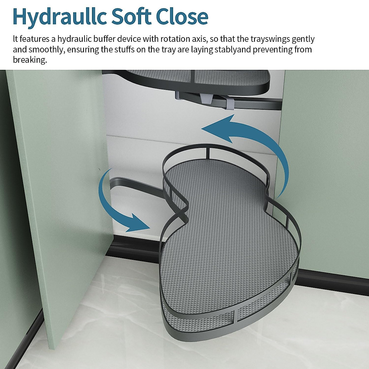 SIPELQDE Swing Right Blind Corner Cabinet Pull Out，Adjustable Height Corner Cabinet Lazy Susan