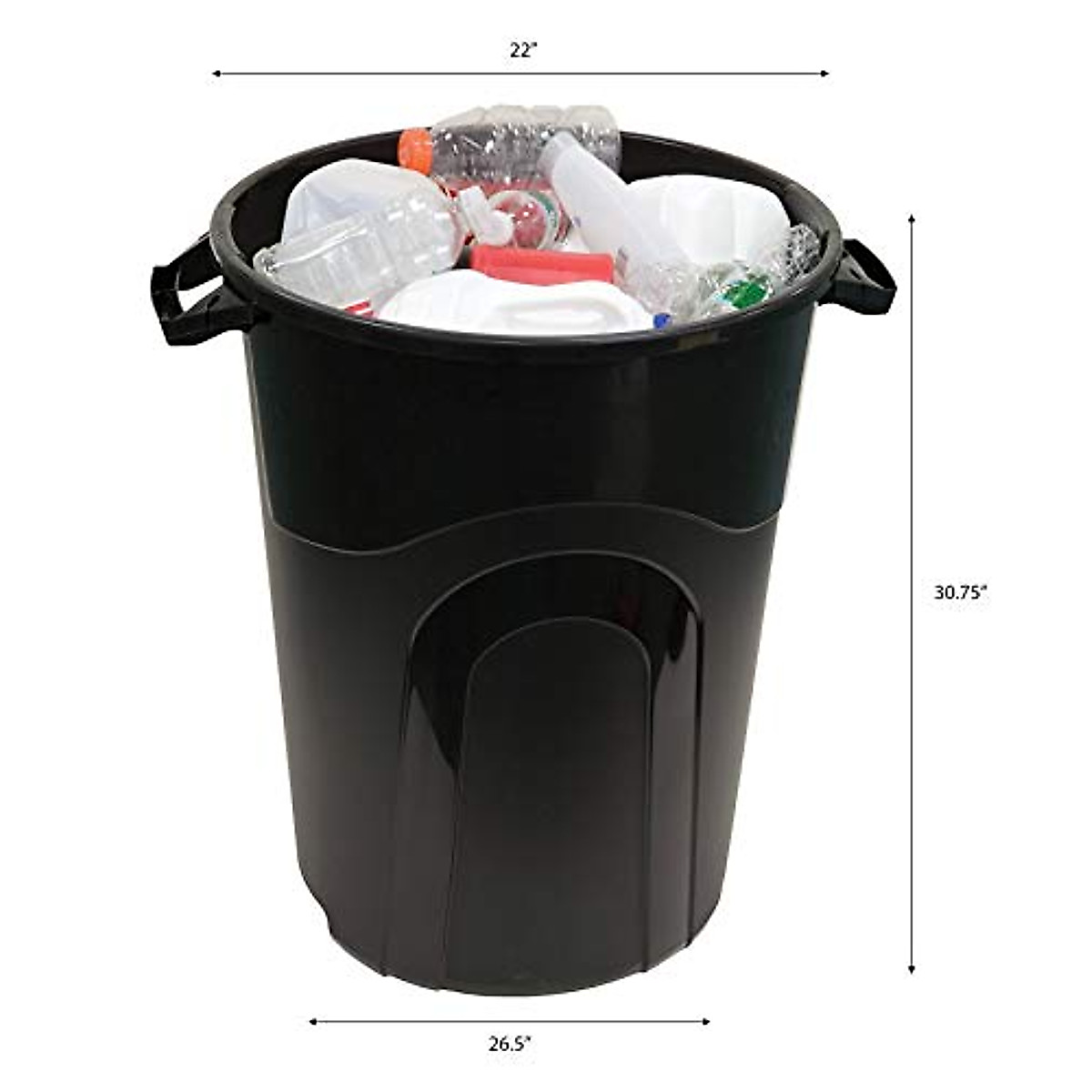 United Solutions TI0065 32 Gallon Outdoor Waste Garbage Bin, 6 Pack, Easy to Carry Pass-Through Handles & Attachable Click Lock Lid, Black, 6-Pack