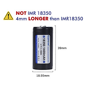 Keeppower Protected 18350 Li-ion Rechargeable Battery Button Top 3.7V 1400mAh 5.18Wh for Flashlight (NOT High Drain) (2 Pack)