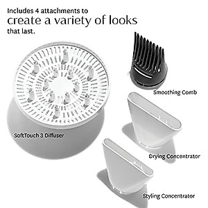 T3 Featherweight StyleMax Professional Ionic Hair Dryer with Custom Heat Automation & 4 Attachments, Fast Drying, Lightweight with 5 Heat & 3 Speed Settings, 2 Concentrators, Diffuser & Smoothing Comb