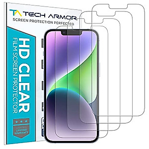 Tech Armor 4 Pack HD Clear Film Screen Protector Compatible for Apple NEW iPhone 14 Plus (2022) and iPhone 13 Pro Max (2021) 5G 6.7 Inch
