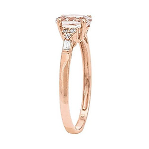 Gin & Grace 10K Rose Gold Genuine Morganite & Natural Diamond Engagement Promise Propose Promise Ring for Women