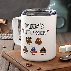 Personalized Dad Insulated Coffee Mug, Dad's Little Sh-it Mug, Birthday Gift Coffee Mug, Father's Day Gift, Dad's Little Sh-it Cup, Funny Cup For Dad, Gift For Dad, Coffee Mug For Hot Cold Drink Use