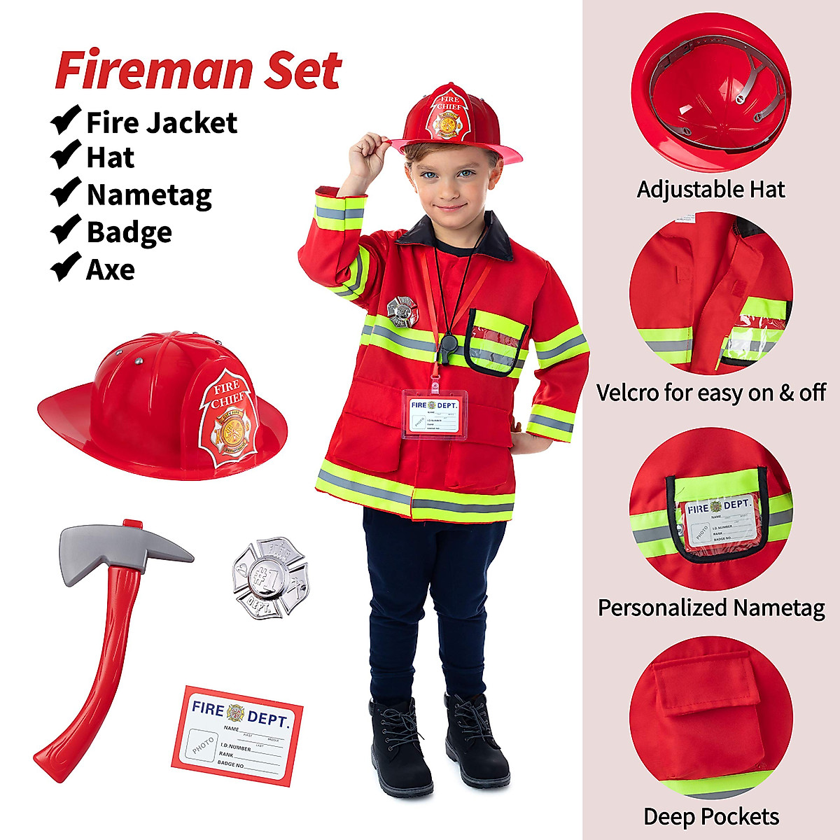 Born Toys Premium 16pcs Costume Dress up Set for Kids Ages 3-7 Fireman,Police Costume, and Doctor All Sets are Washable and Have Accessories