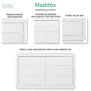 Evolur Maddox Double Dresser, Weathered White
