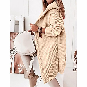 Jackets For Women 2023, Winter Fall Jacket Women&#039;S Hooded Knitted Cardigan Solid Color Long Sweater Coat Thickened Warm Plus Size Coats Cute Jackets Fur Hood Coat Jackets (XL, Beige)