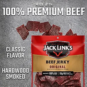 Jack Link's Beef Jerky, Original Flavor, 2.6 Oz - Flavorful Meat Snack, 10g Of Protein And 80 Calories, Made With 100% Beef - No Added MSG Or Nitrates/Nitrites