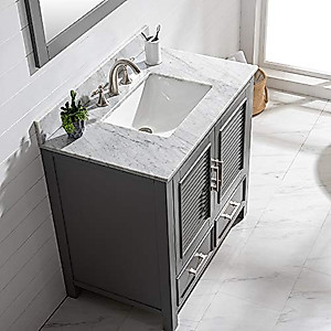 Luca Kitchen & Bath LC36WGW Carolina 36” Single Bathroom Vanity Set in French Gray with Carrara Marble Countertop and Porcelain Sink