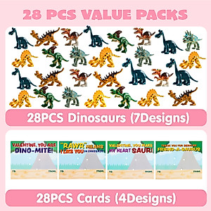 JOYIN 28 PCS Valentines Day Gifts Cards with Dinosaur Figure Toys for kids, Valentine's Greeting Cards for kids classroom gifts, Classroom Exchange Prizes for Boys Girls Classroom Party Favor