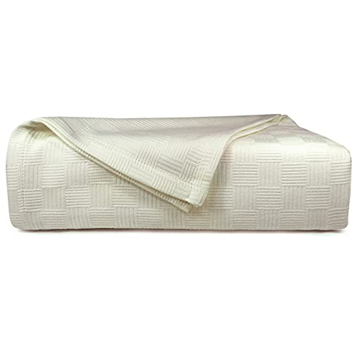 Maura All Season Bamboo Cotton Decorative Thermal Bed Blankets, Classic Basket Wave Breathable, Super Soft, Cozy Blanket and Perfect for Layering Any Bed. King Large Size 108”x 90”