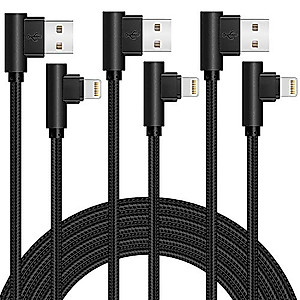 iPhone Lightning Cable 6FT,[MFi Certified] Right Angle Fast Charging Cable 90 Degree Extra 6FT/3Pack Nylon Braided iPhone Charger Cable for iPhone 12/11/Xs Max/XS/XR/X, 8 7 6 6S 6 Plus, iPad, iPod