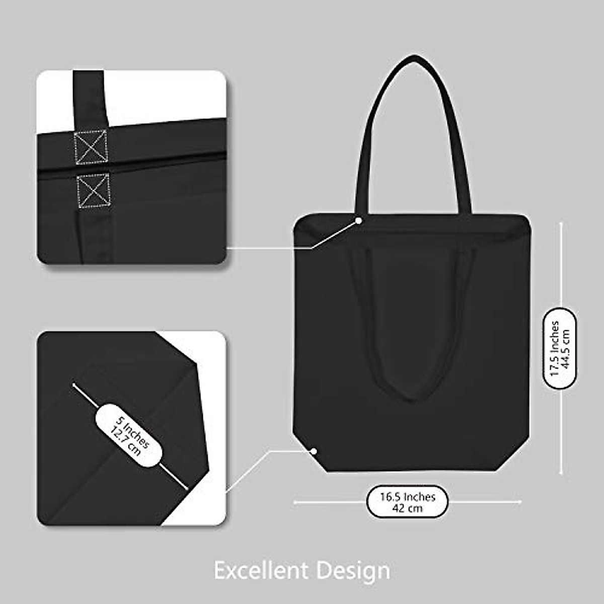 TOPDesign 2 | 6 | 12 Pack Super Strong Large 17.5"x16.5"x5" 10oz Cotton Canvas Tote Bag, Reusable Grocery Shopping Bags, Blank Black Bags for Crafts, DIY Your Creative Designs (Pack of 2)