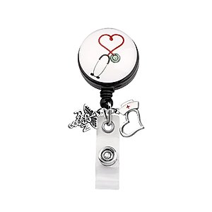 FEELMEM RN Nurse Medical Stethoscope Retractable Badge Holder Reel Clip RN Students Gift Nurses Practitioner Jewelry New Registered Nurse Gift (RN)