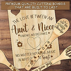 Aunt Gifts，Gifts for Aunt Mothers Day, Aunt Gifts from Niece, Cutting Boards Gift with Utensil Set, Unique Engraved Bamboo Cutting Board Present for Aunt Birthday, Christmas