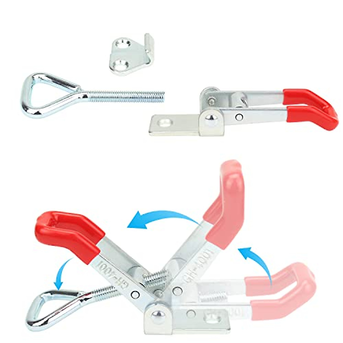 Favordrory 6 Pack Toggle Latch Clamp, Pull Latch, Adjustable Toggle Clamp Latch, Heavy Duty Toggle Latch, 150Kg 330Lbs Holding Capacity (25 Pieces Screws) Red + Silver