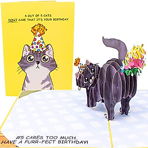 Dirty Pop Cards - Purr-fect Pop Up Birthday Card, 3D Cat Farting Confetti Funny Birthday Card, Cat Mom or Dad Bday Popup Cards for Husband, Wife, Friend, and Every Cat Lover - 1 Card 5 x 7 inch, 1 Notepaper, 1 Envelope