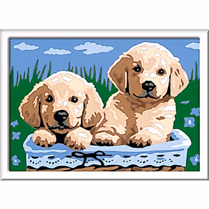Ravensburger CreArt Cute Puppies Paint by Numbers Kit for Kids - Engaging Art Craft Set | Canvas & Acrylic Paints | Ideal for Developing Art Skills | Suitable for Ages 7+, 24 x 18 cm