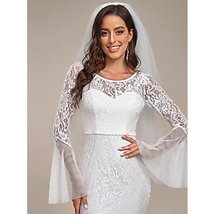 Ever-Pretty Women Lace Flare Sleeve Long Bridesmaid Dress Evening Party Dress White US16