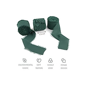 Kainonnan 3 Rolls Chiffon Ribbon Handmade Fringe Ribbon 1.5" x 7Yd Ribbon for Gift Wrapping Wedding Invitations Wedding Bouquets Decor (Green)